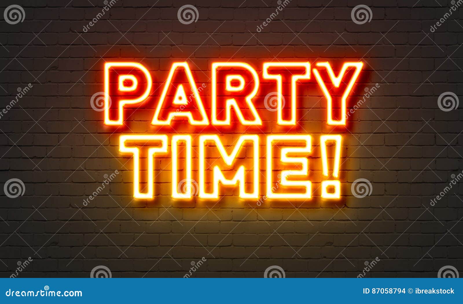 Party Time Neon Sign on Brick Wall Background. Stock Photo - Image of ...
