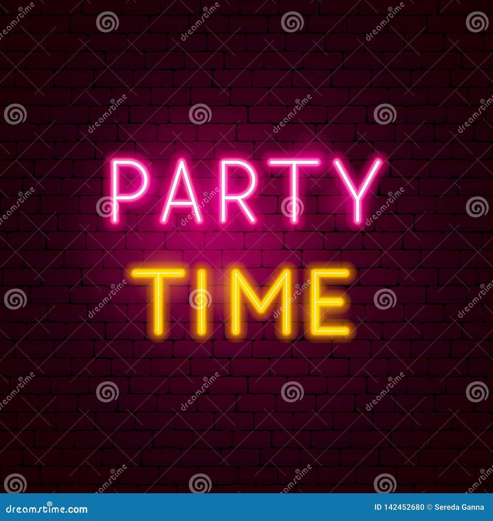 Party Time Neon Sign stock vector. Illustration of light - 142452680