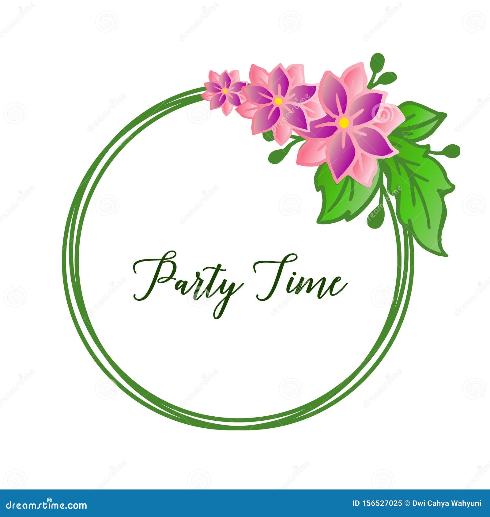 Party Time Poster, with Bright Green Leafy Flower Frame. Vector Stock ...