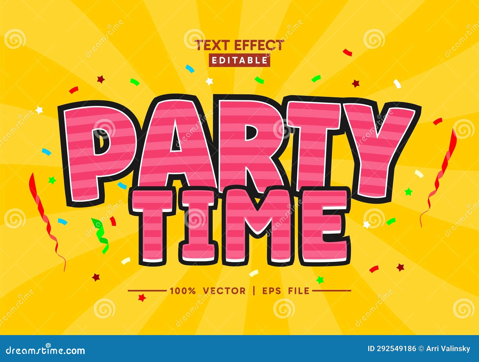 Party Time Text Effect Vector with Party Decorations and Pink Color ...