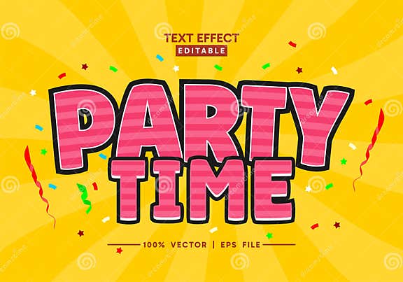 Party Time Text Effect Vector with Party Decorations and Pink Color ...