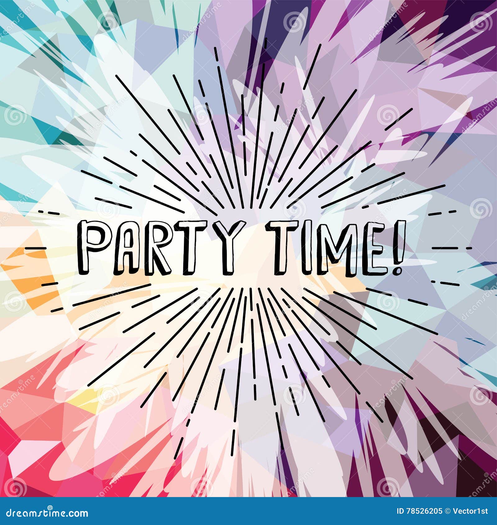 Party Time Text Show Sunrays Retro Theme Stock Vector - Illustration of ...