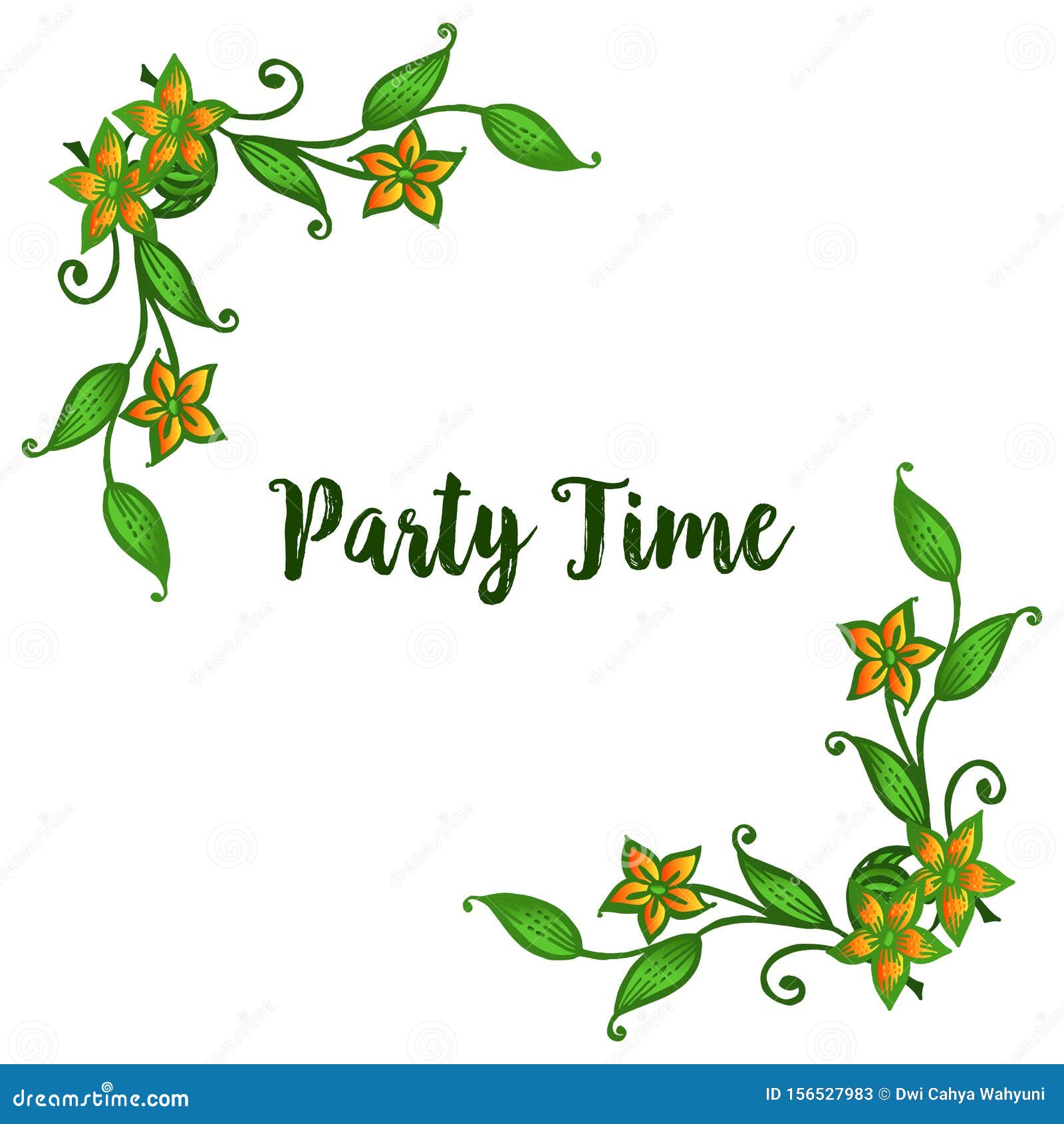 Party Time Various Shape Card, with Artwork of Orange Wreath Frame ...