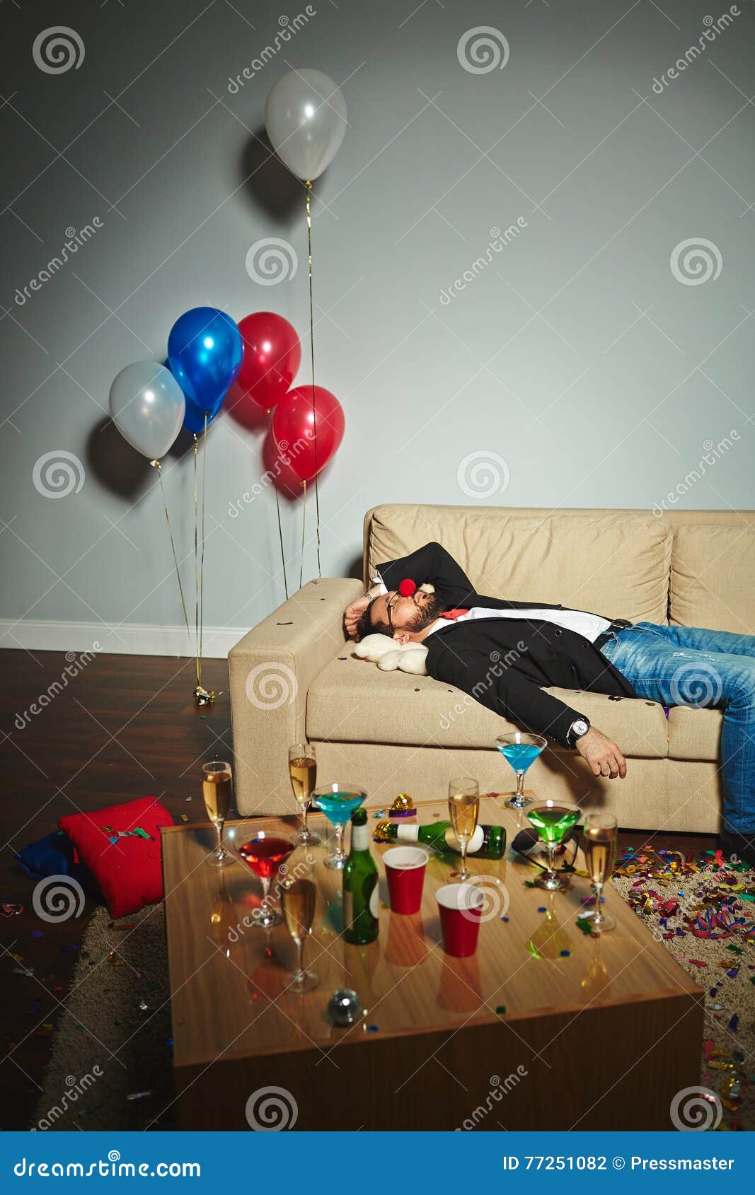 After party stock photo. Image of drunk, confetti, asleep - 77251082