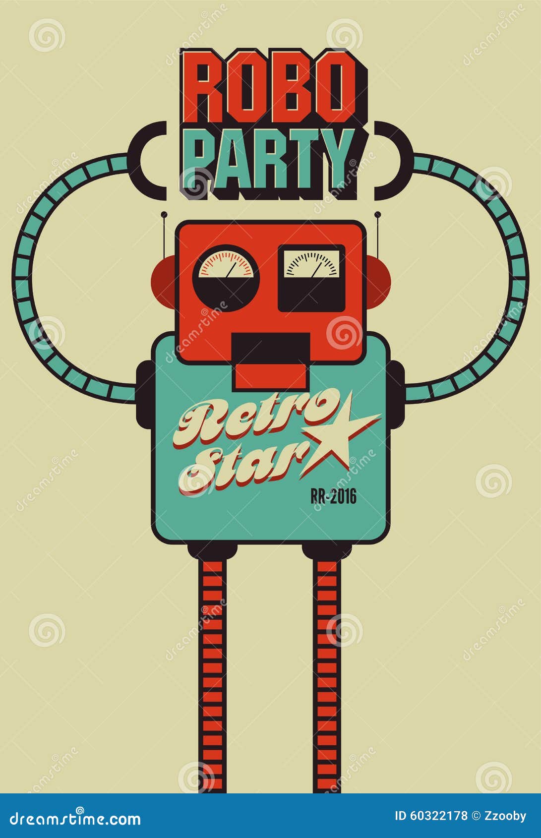 Party Vintage Poster with Retro Robot. Vector Illustration. Stock ...