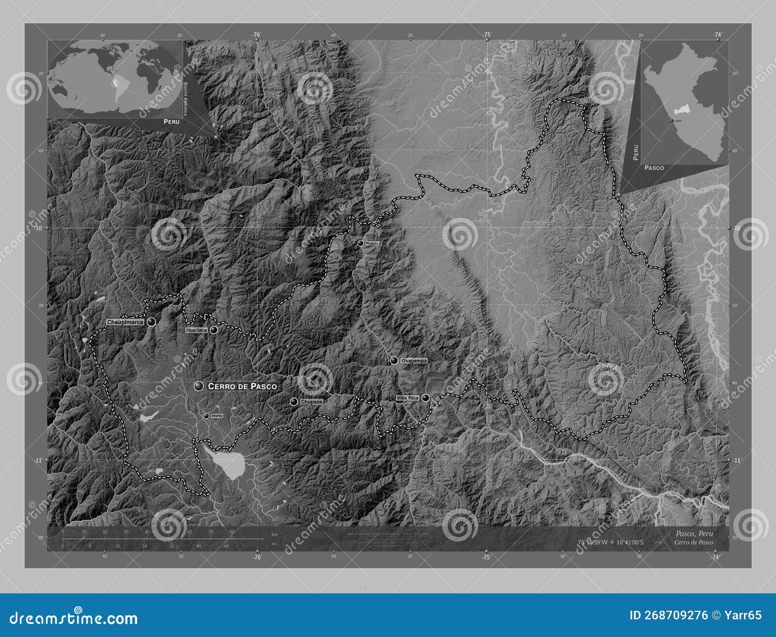 Pasco, Peru. Grayscale. Labelled Points of Cities Stock Illustration ...