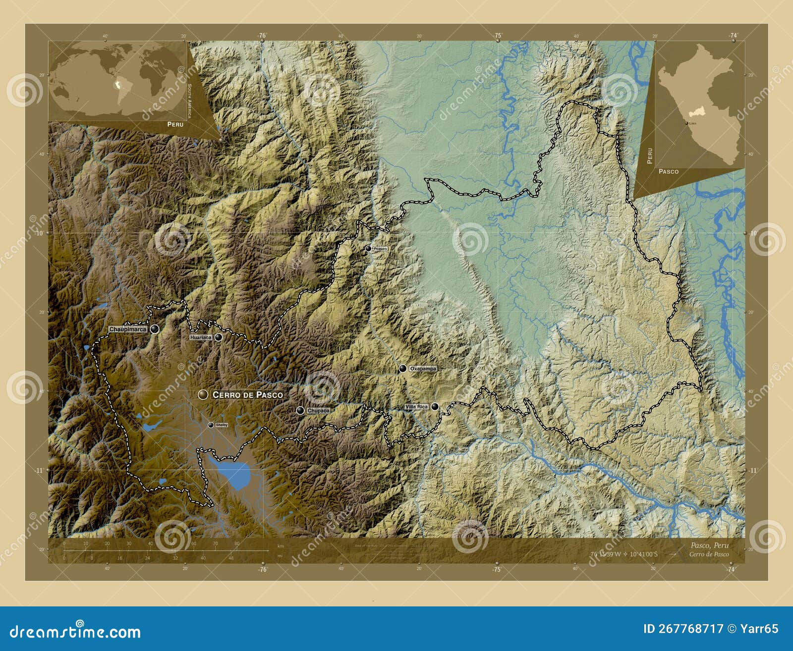 Pasco, Peru. Physical. Labelled Points of Cities Stock Illustration ...