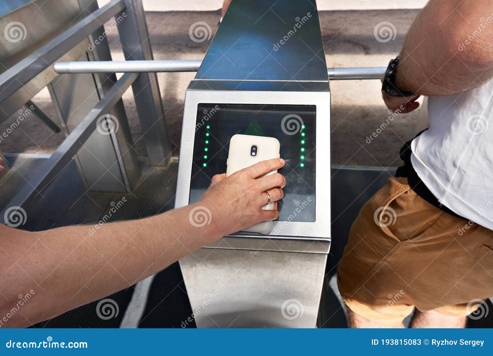Pass through Turnstiles with Smartphone Stock Image - Image of faceless ...