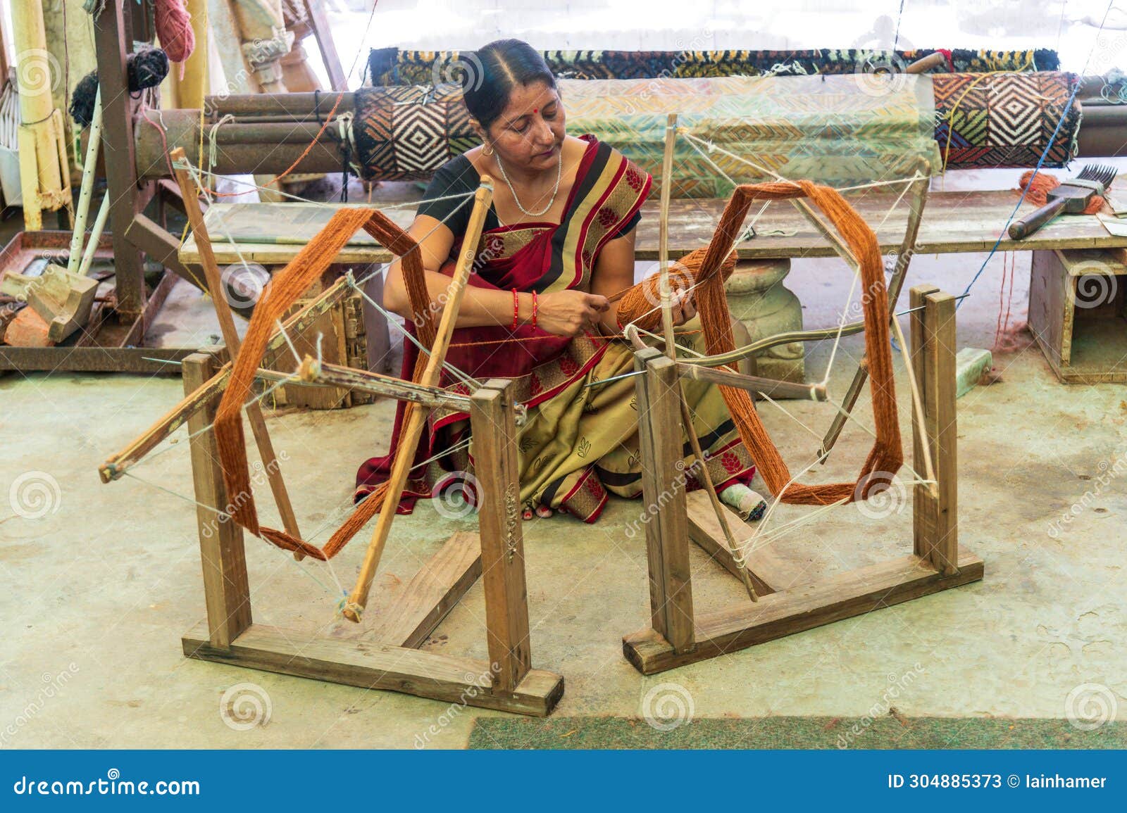 Gathering Threads for Carpet Manufacture at a Textile Factory in Jaipur ...