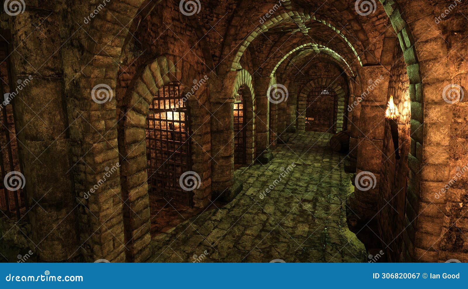 Passage in an Old Medieval Castle Dungeon with a Row of Empty Jail ...
