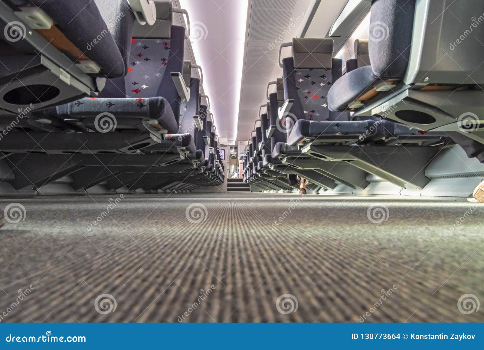 Passage between the Rows of Seats in the Train. Bottom View from the ...