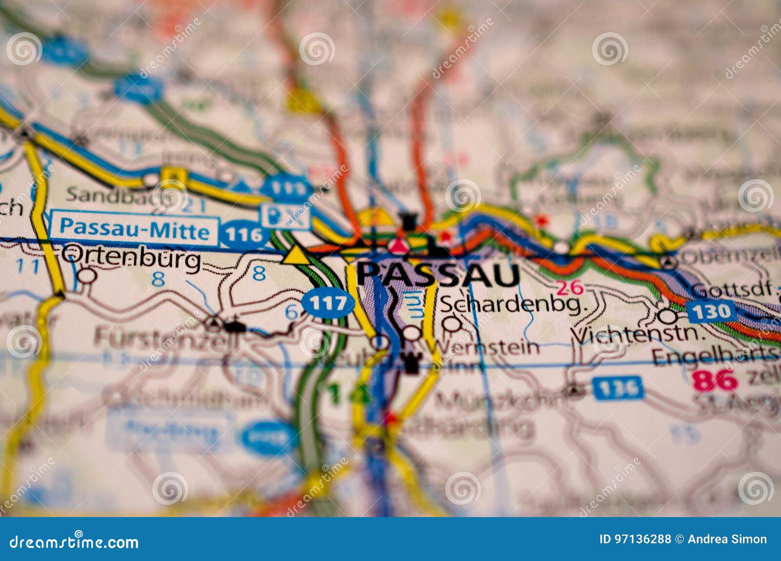 Passau on map stock photo. Image of street, industry - 97136288