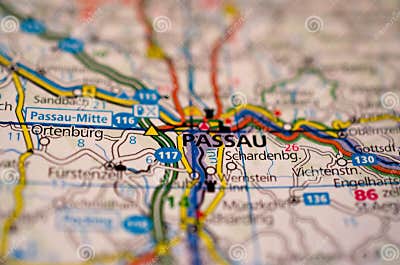 Passau on map stock photo. Image of street, industry - 97136288