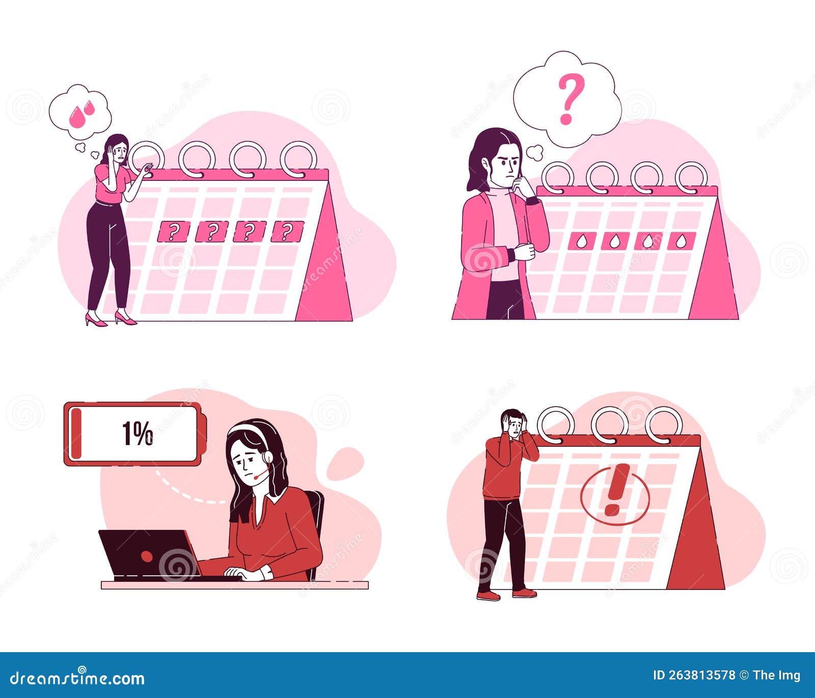 Passed Date Stress Flat Concept Vector Illustrations Set Stock Vector ...