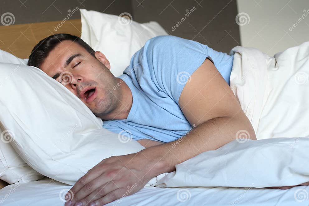 Passed Out Man Drooling in Bed Stock Photo - Image of mouth, exhaustion ...
