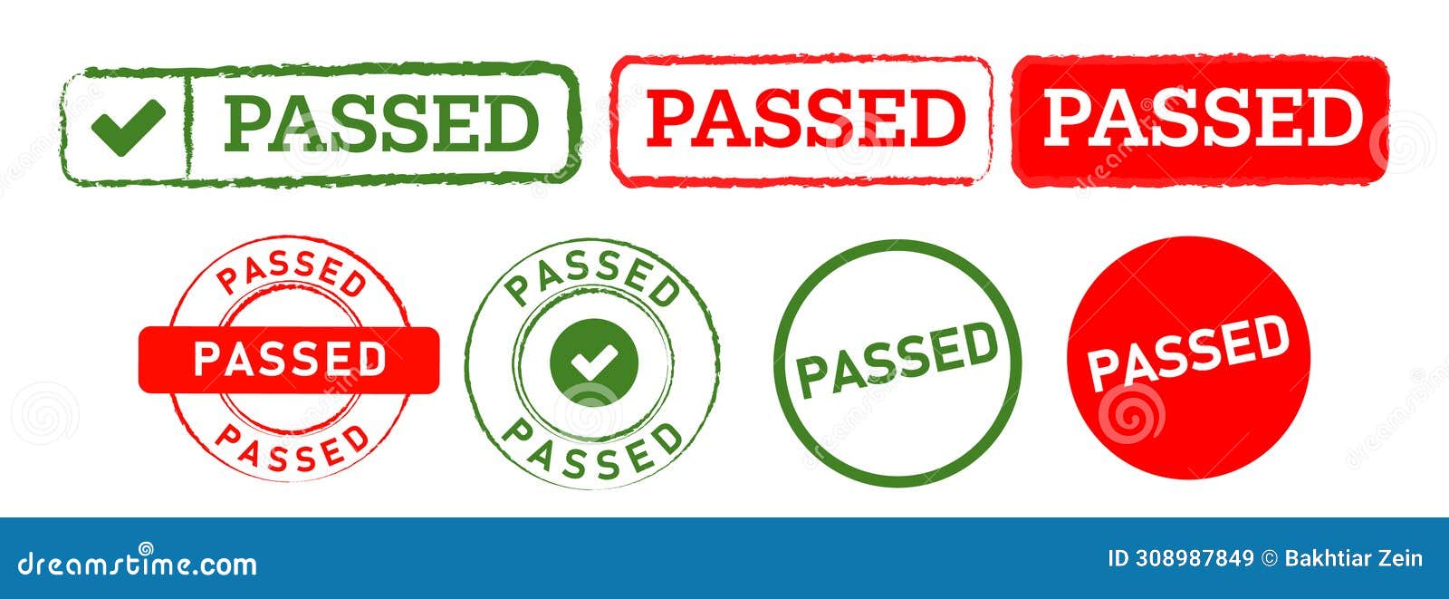 Passed Rectangle Circle Green and Red Color Stamp Label Success ...