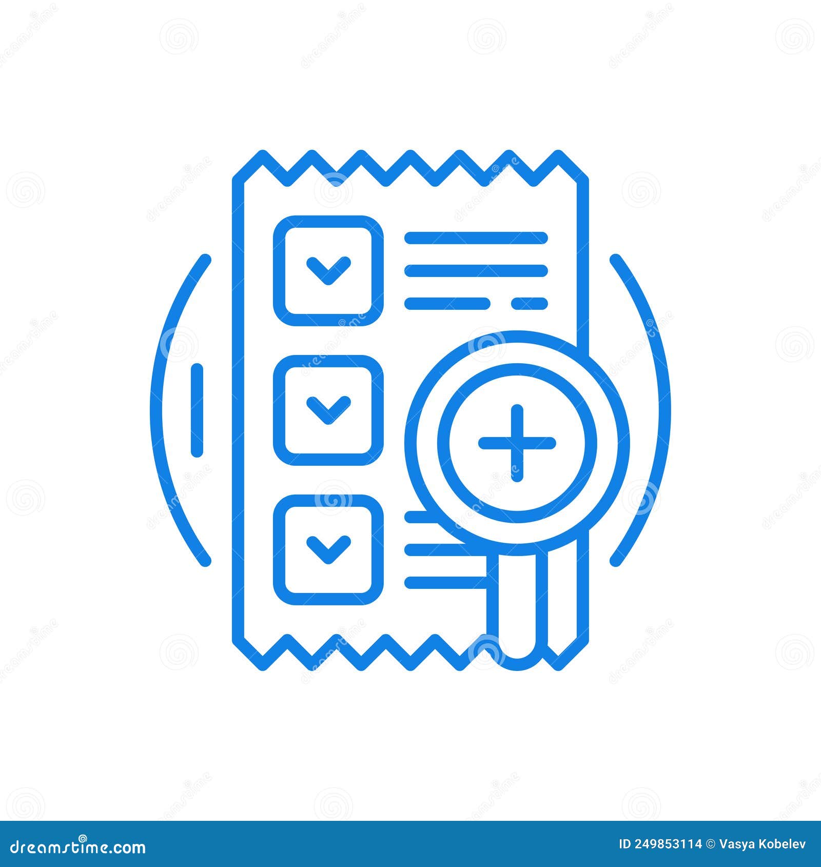 Passed Test Task Vector Line Icon. Torn Sheet of Paper with Check Marks ...