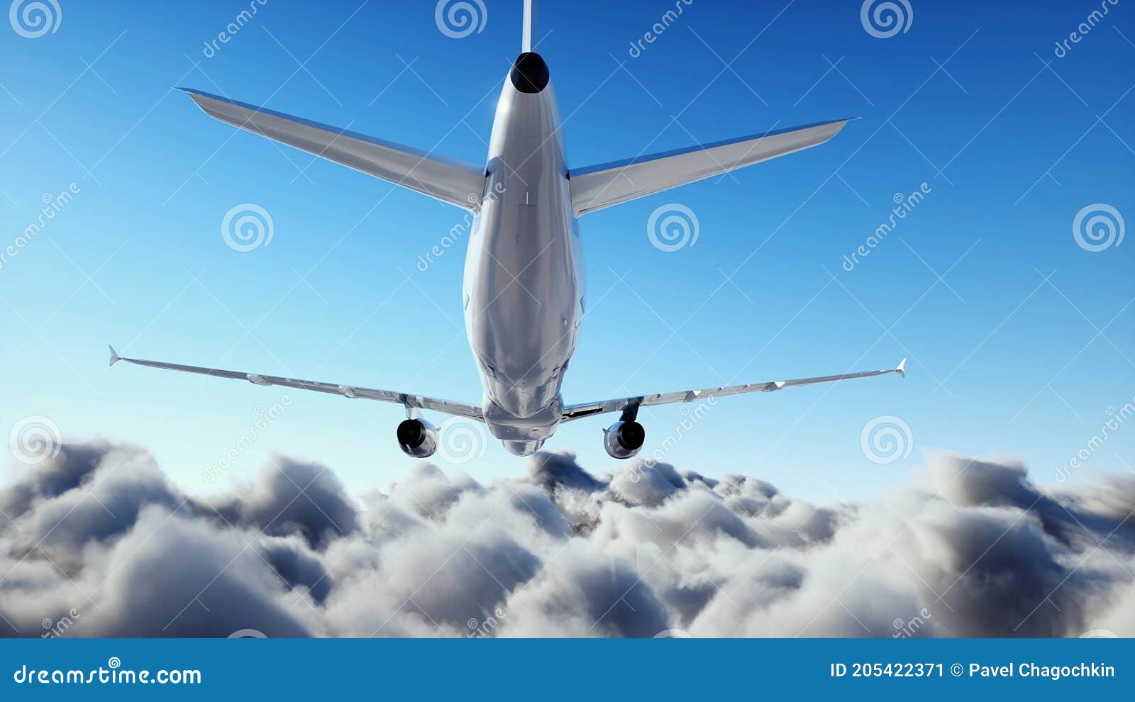 Passenger Airbus Flying In Clouds. Plane. 3d Rendering. Royalty-Free ...