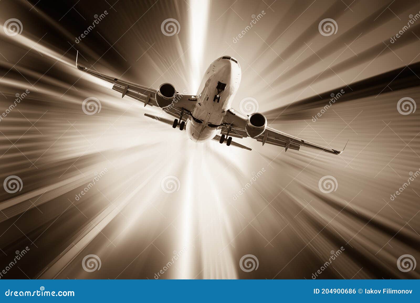 Aircraft Flying in Divergent Sunlight Stock Photo - Image of business ...