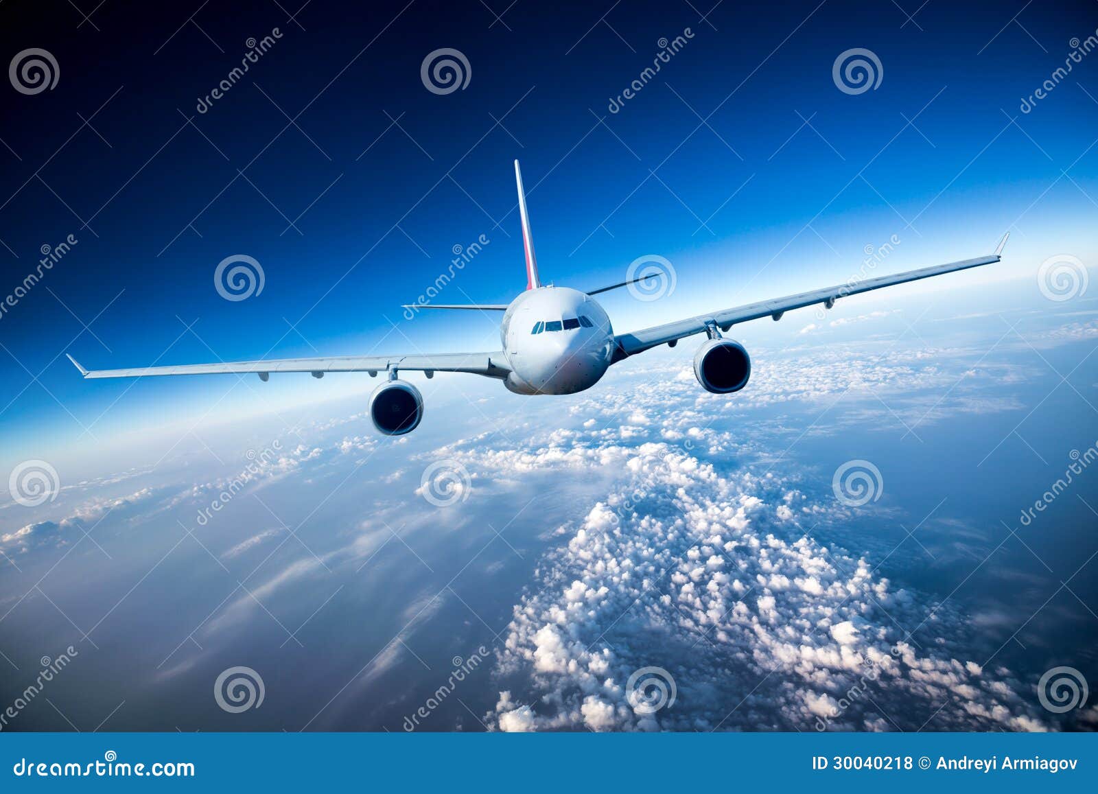 Passenger Airliner in the Sky Stock Photo - Image of aviation, light ...