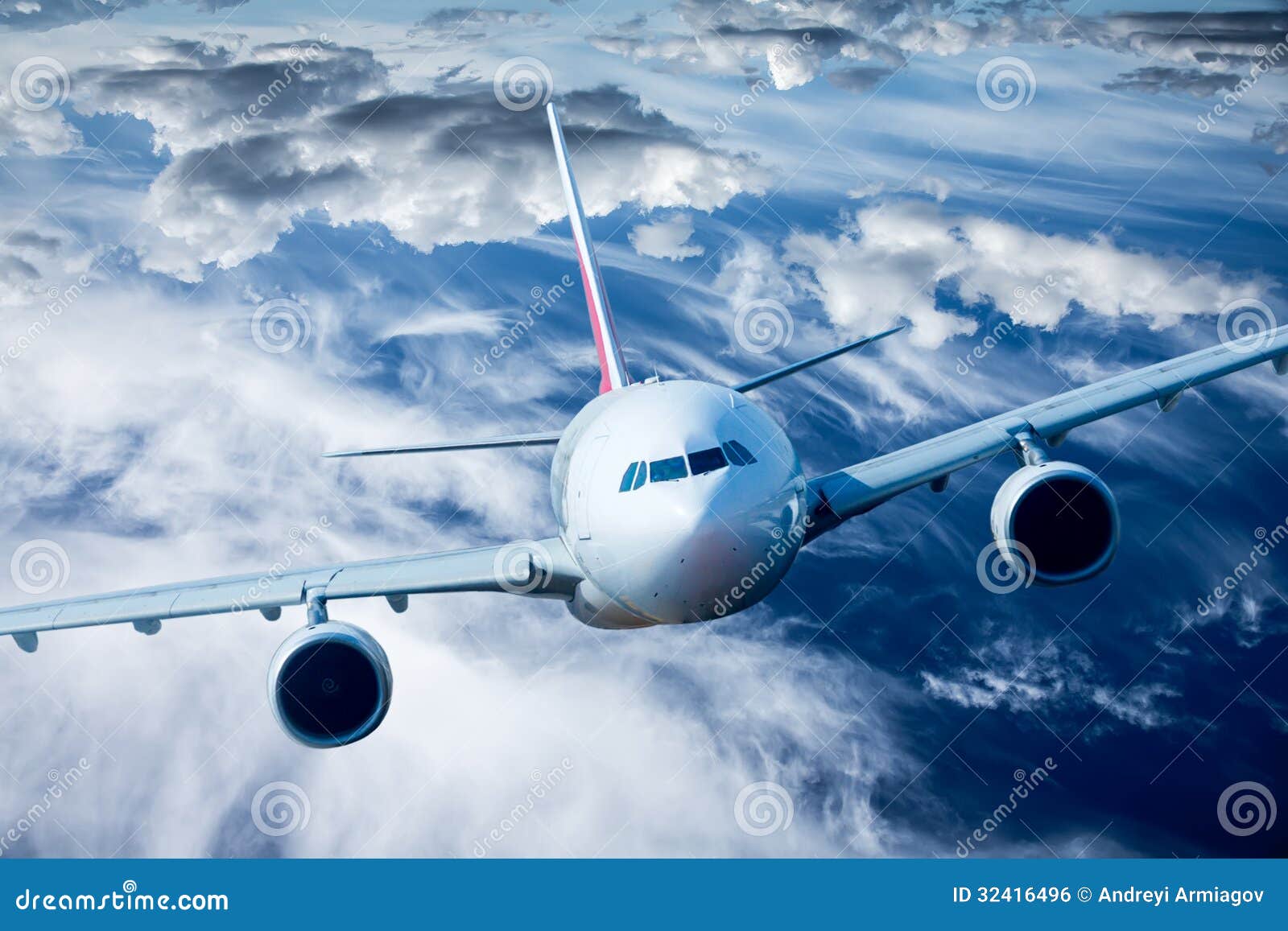 Passenger Airliner in the Sky Stock Photo - Image of cargo, clouds ...