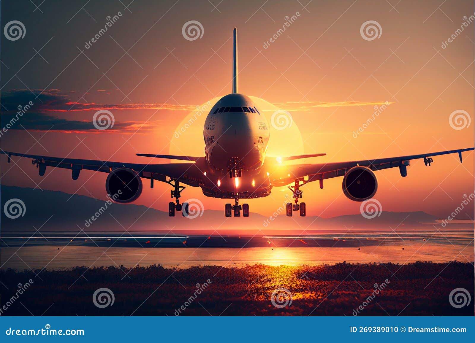 Airliner Jet Takes Off At Runway ATC Illustration Cartoon Vector ...