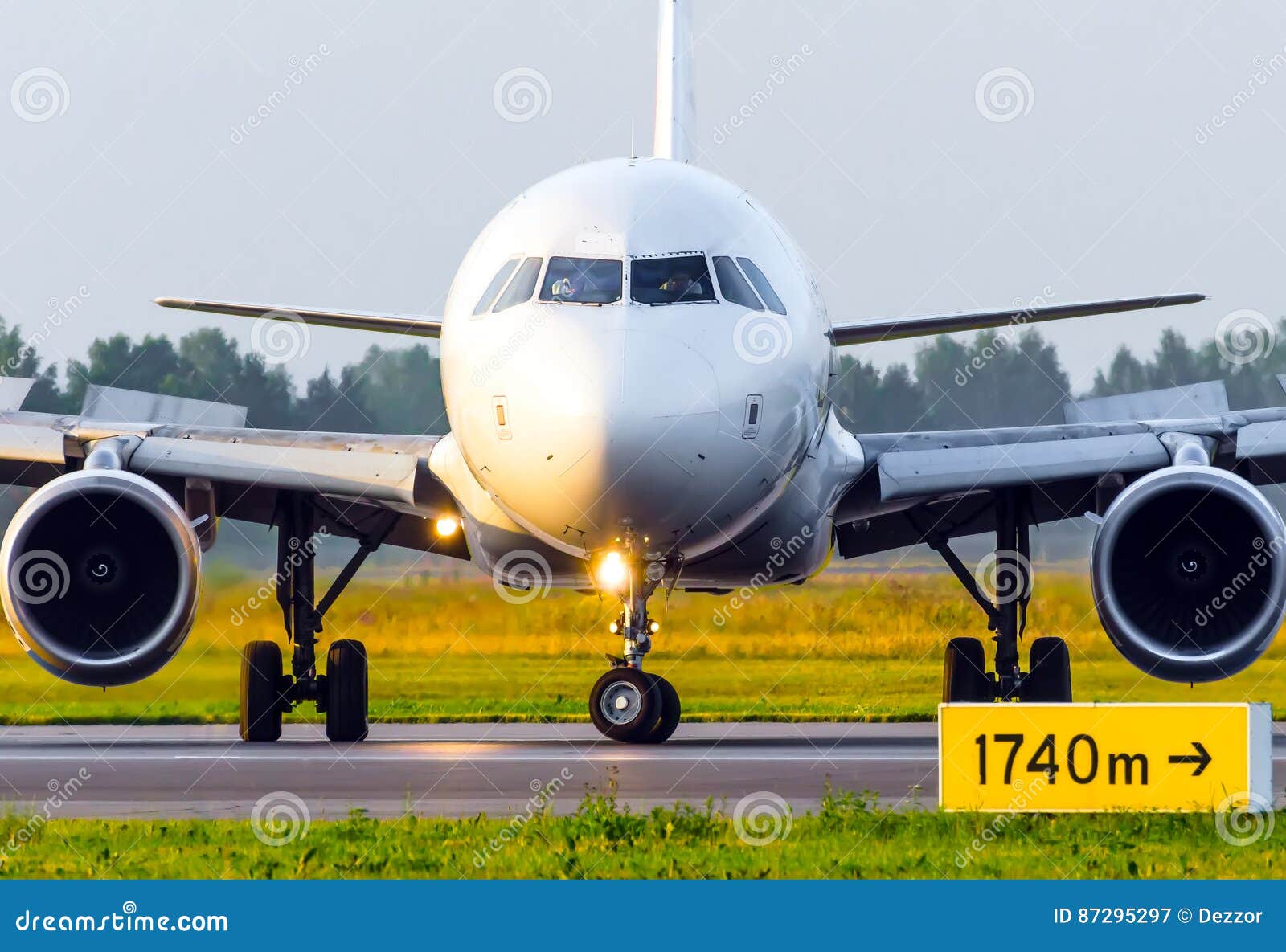 Passenger Airplane Airliner Performs a U-turn on the Runway, Front View ...