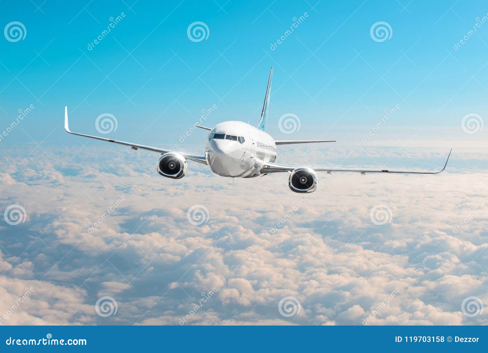 Passenger Airplane is Climbing High Flight Level in the Sky Above the ...