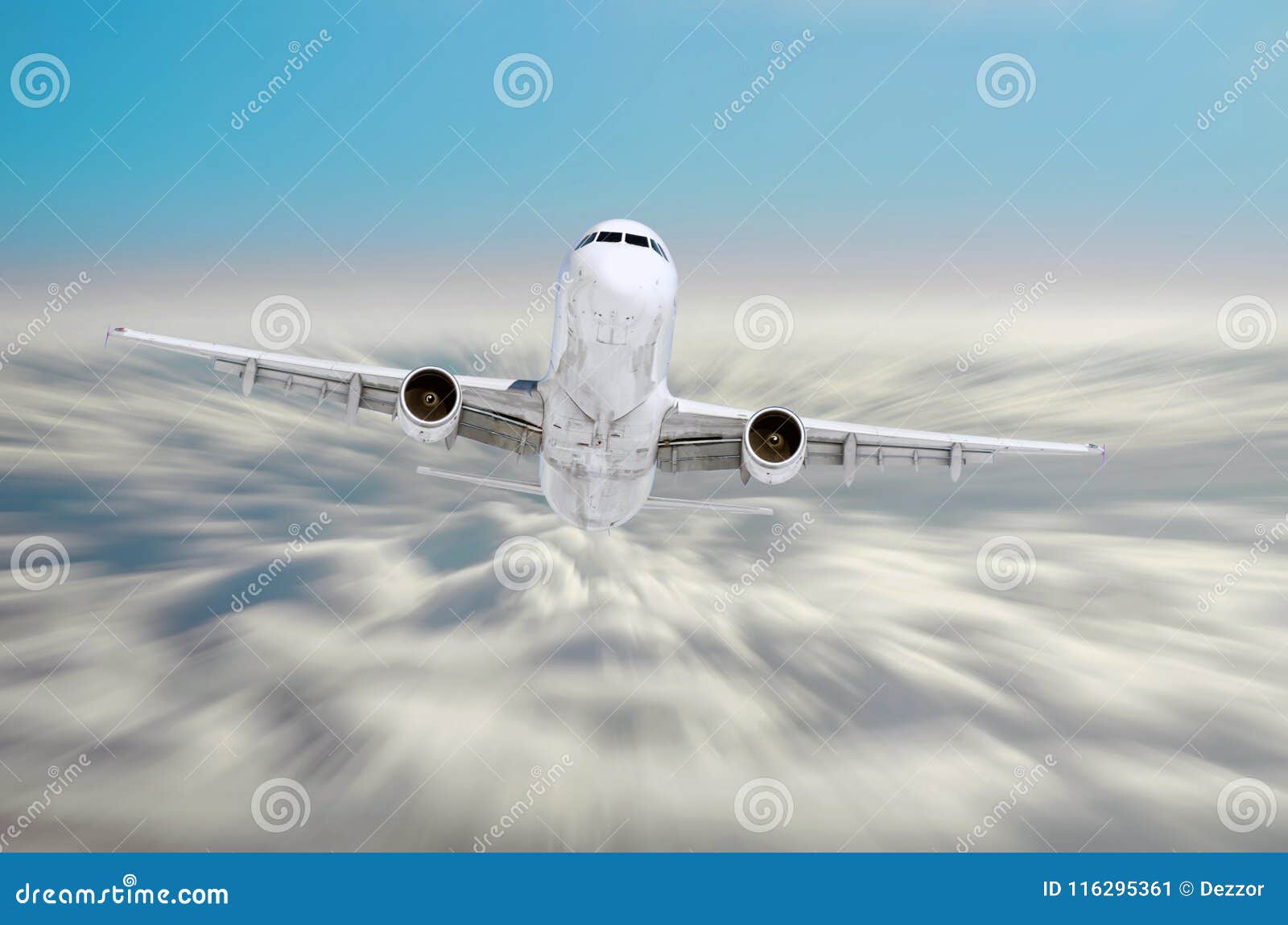 Passenger Airplane is Climbing High Flight Level in the Sky Above the ...