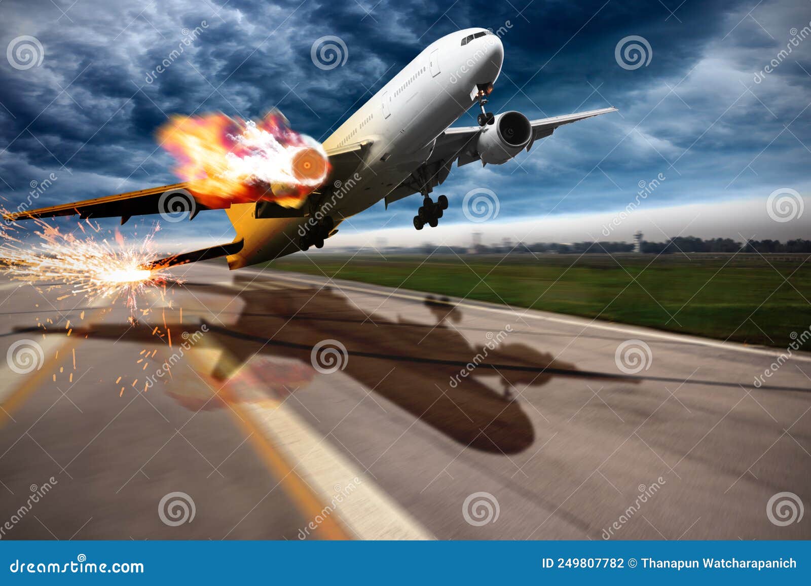 Passenger Airplane with Exploding Aero Engine Just before Air Crash ...