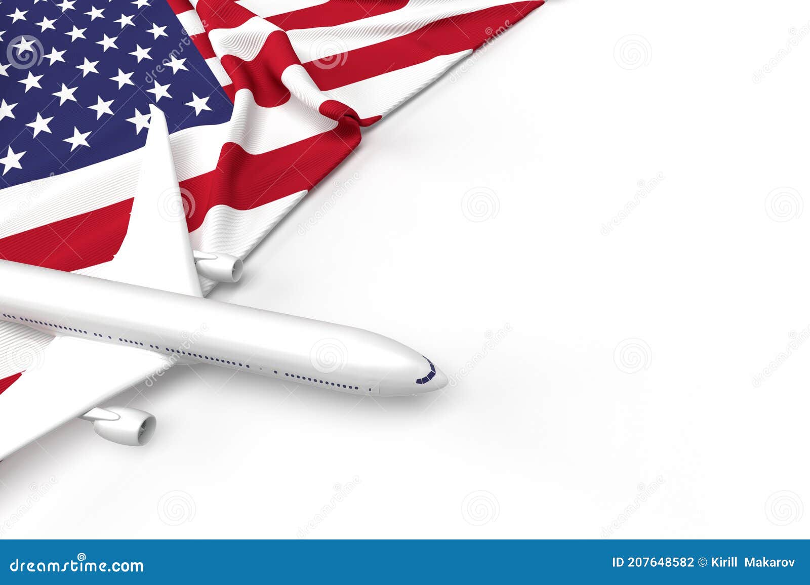 Passenger Airplane and Flag of USA. 3D Illustration Stock Illustration ...