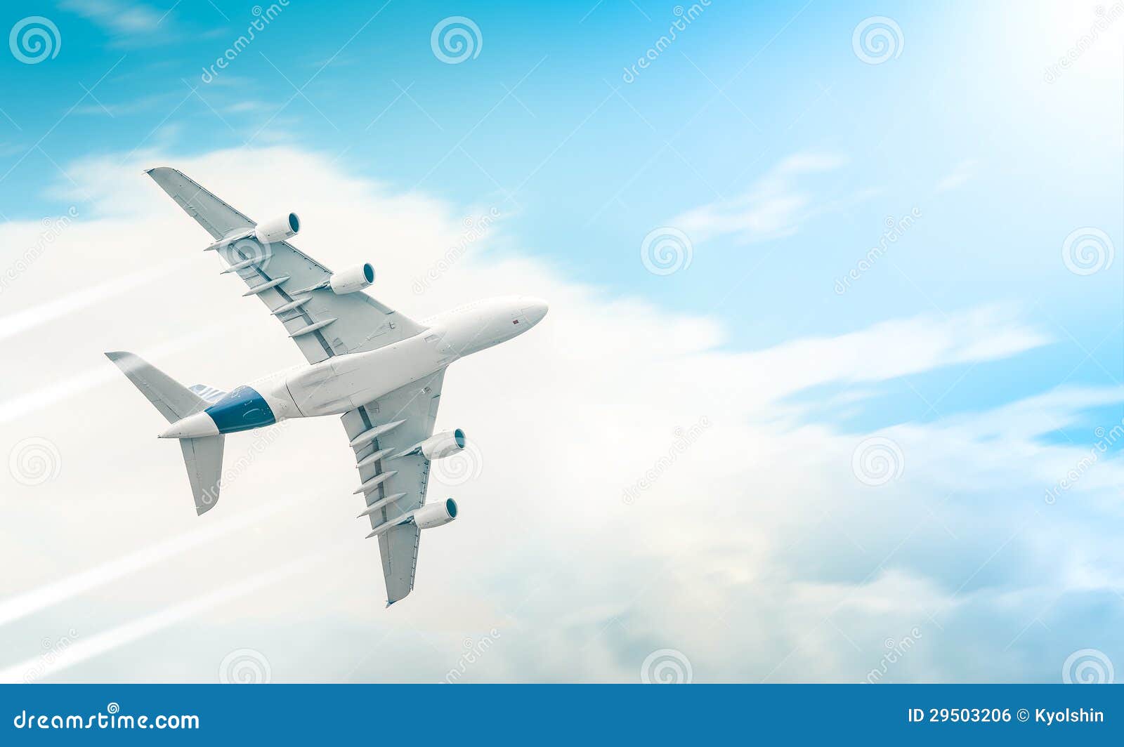Passenger Airplane Flying in Blue Cloudy Sky. Stock Photo - Image of ...