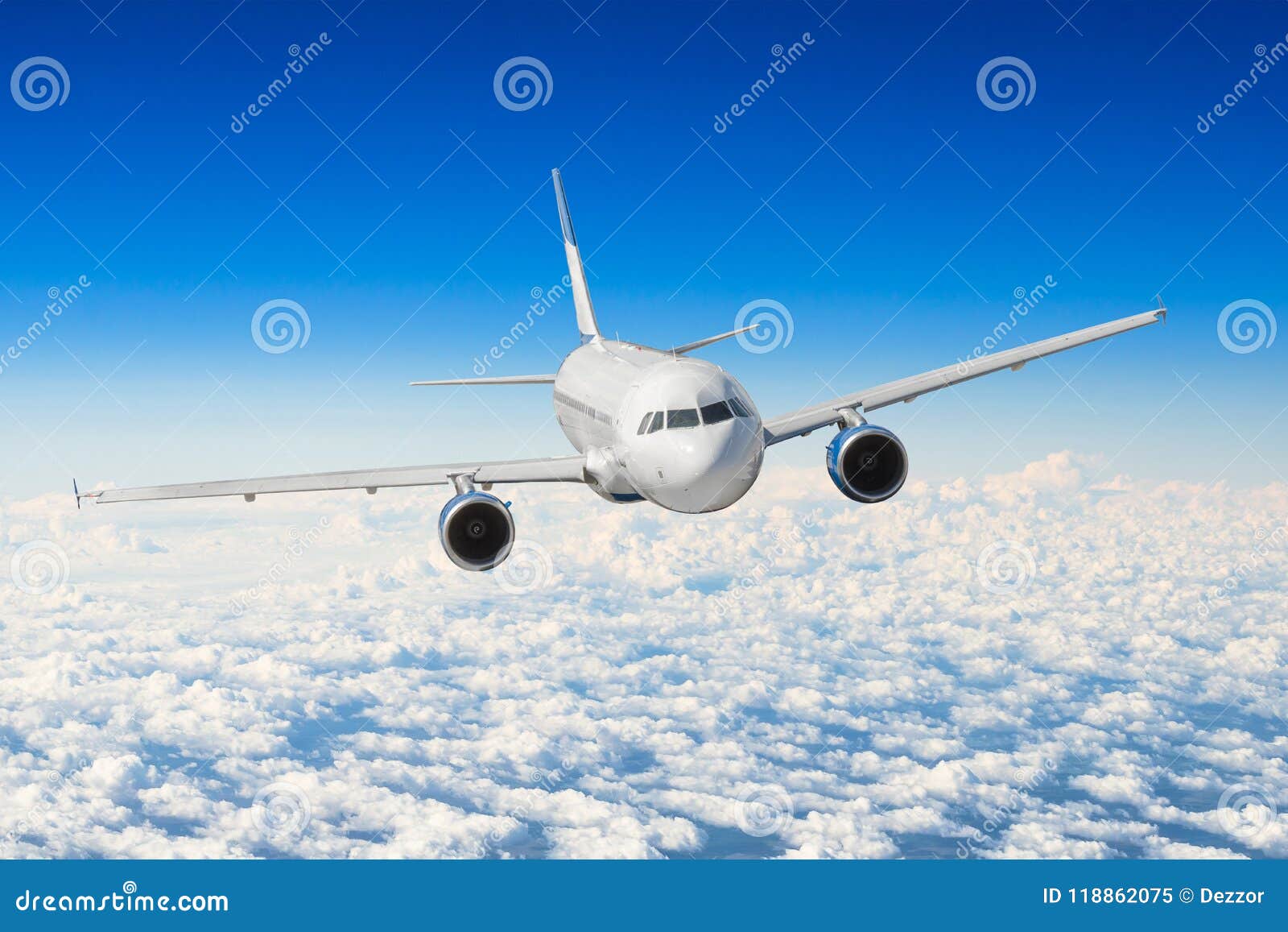 Passenger Airplane Flying at Flight Level High in the Sky Above the ...