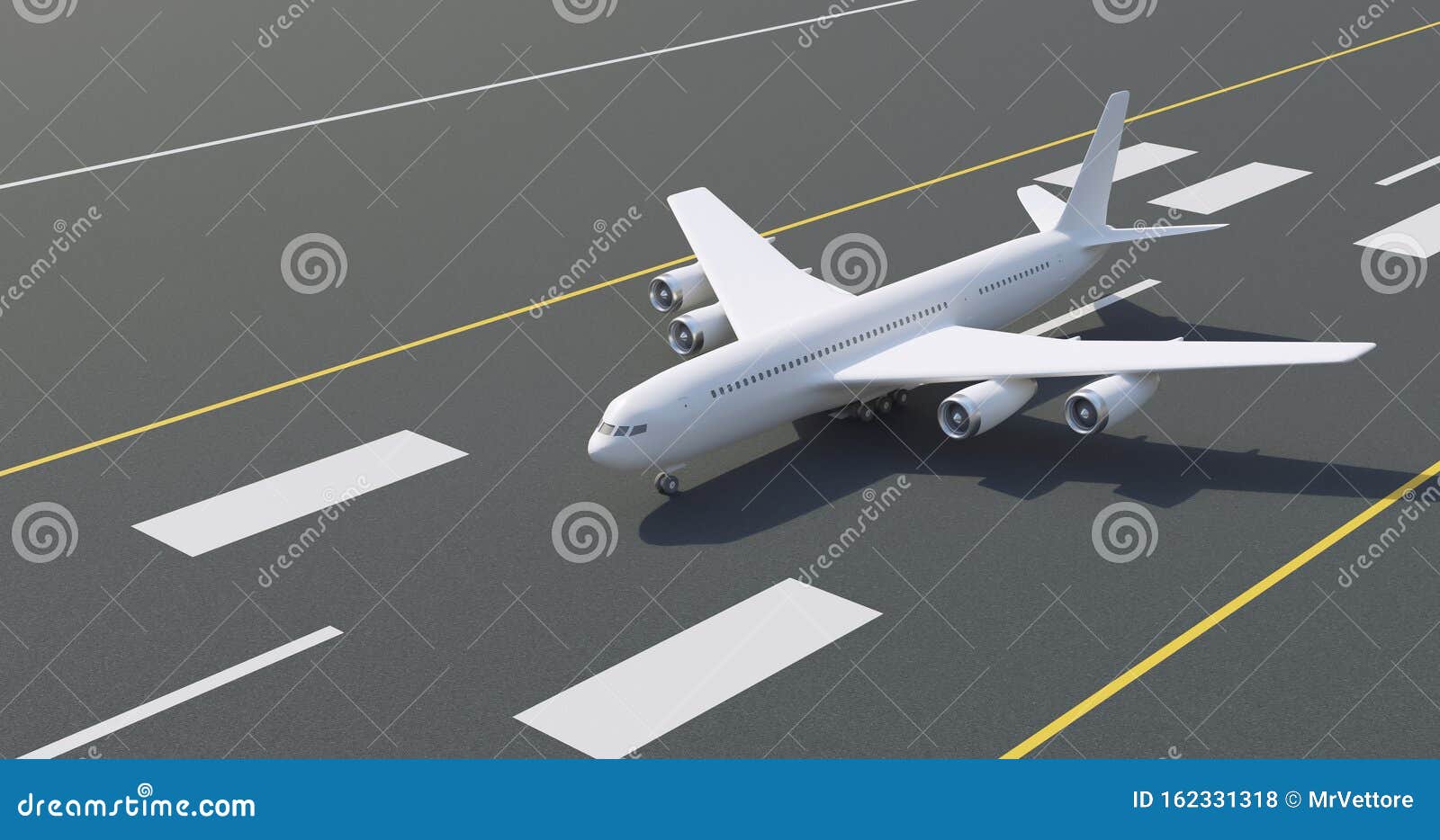 Passenger Airplane Jet on the Runway. 3d Render Illustration of the ...