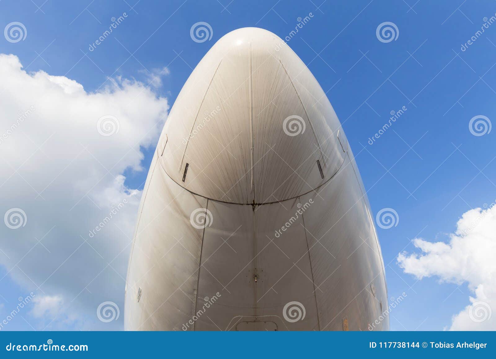 Passenger Airplane Nose from Underneath Stock Photo - Image of landing ...
