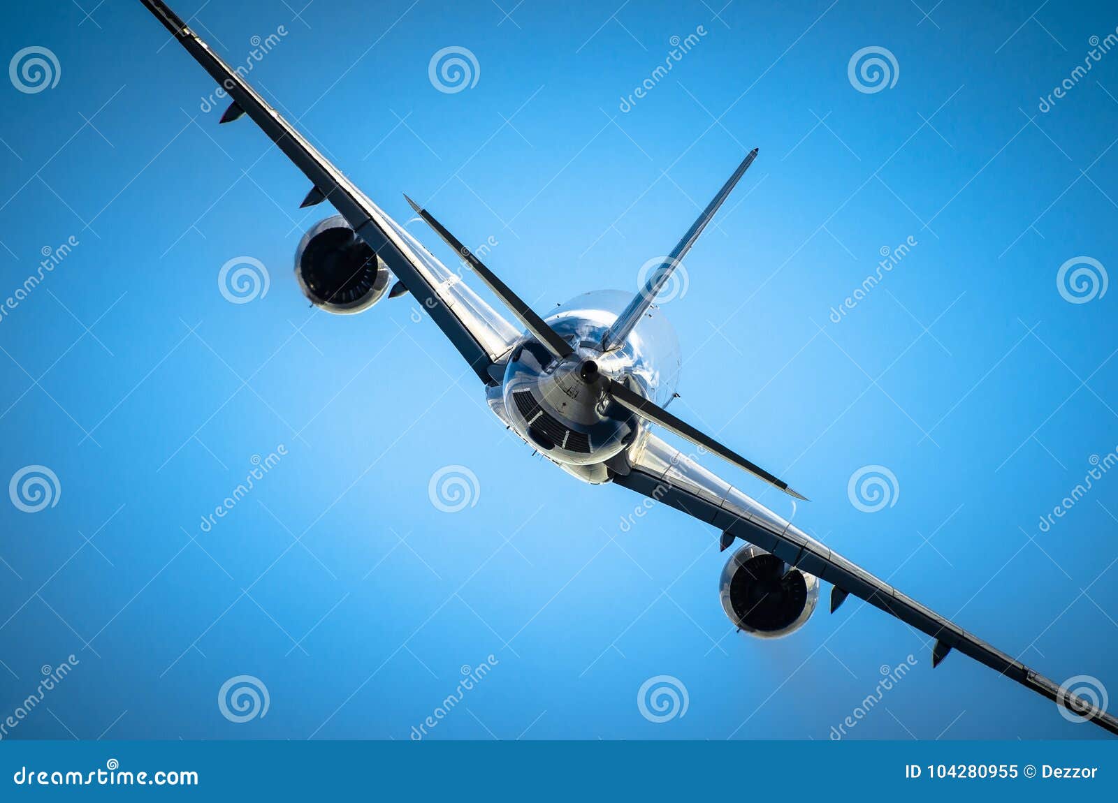 Passenger Airplane Shiny Fuselage and Climbing Flight. Stock Image ...