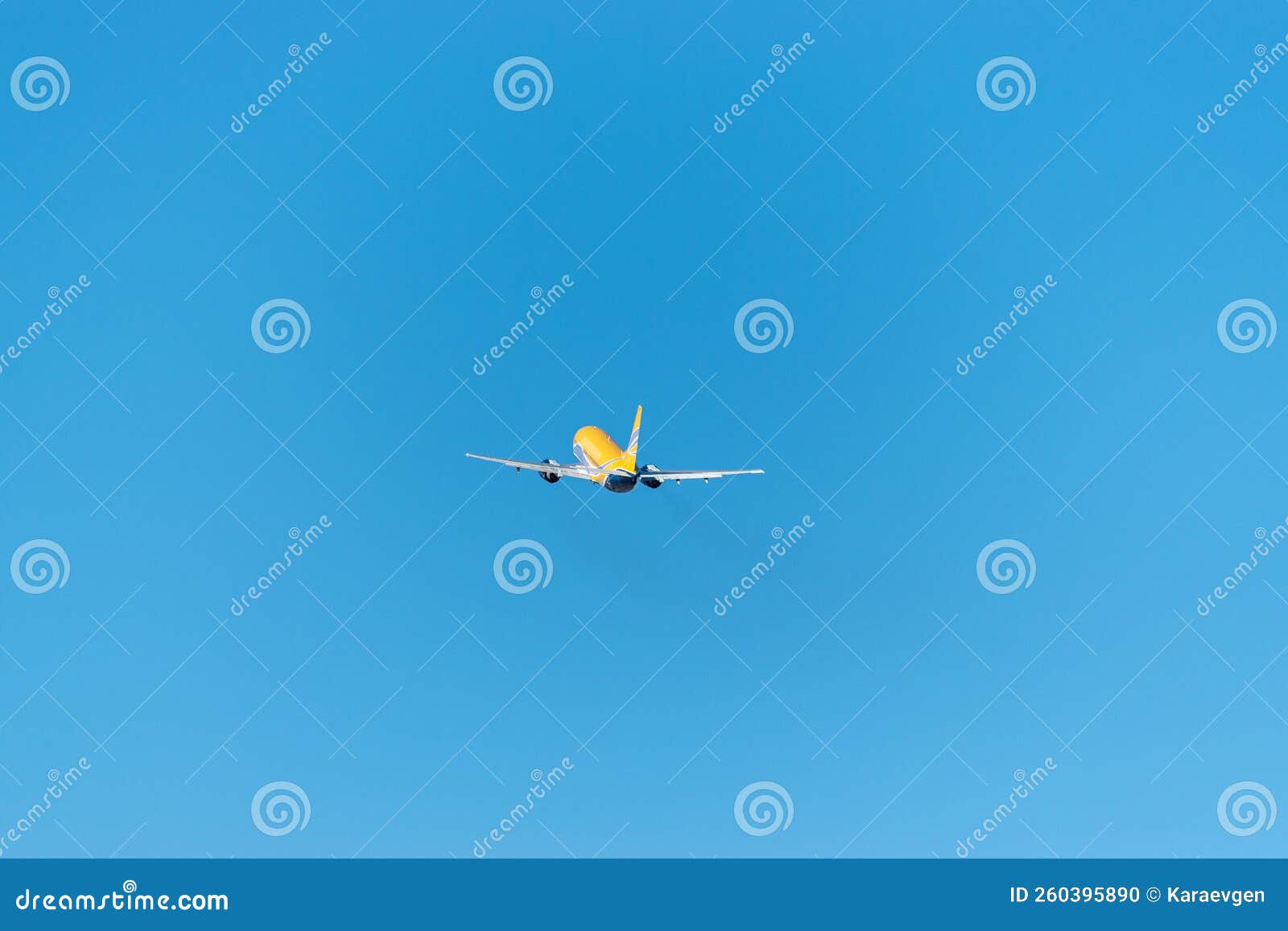 Passenger Airplane Take Off on Blue Sky Background Stock Photo - Image ...