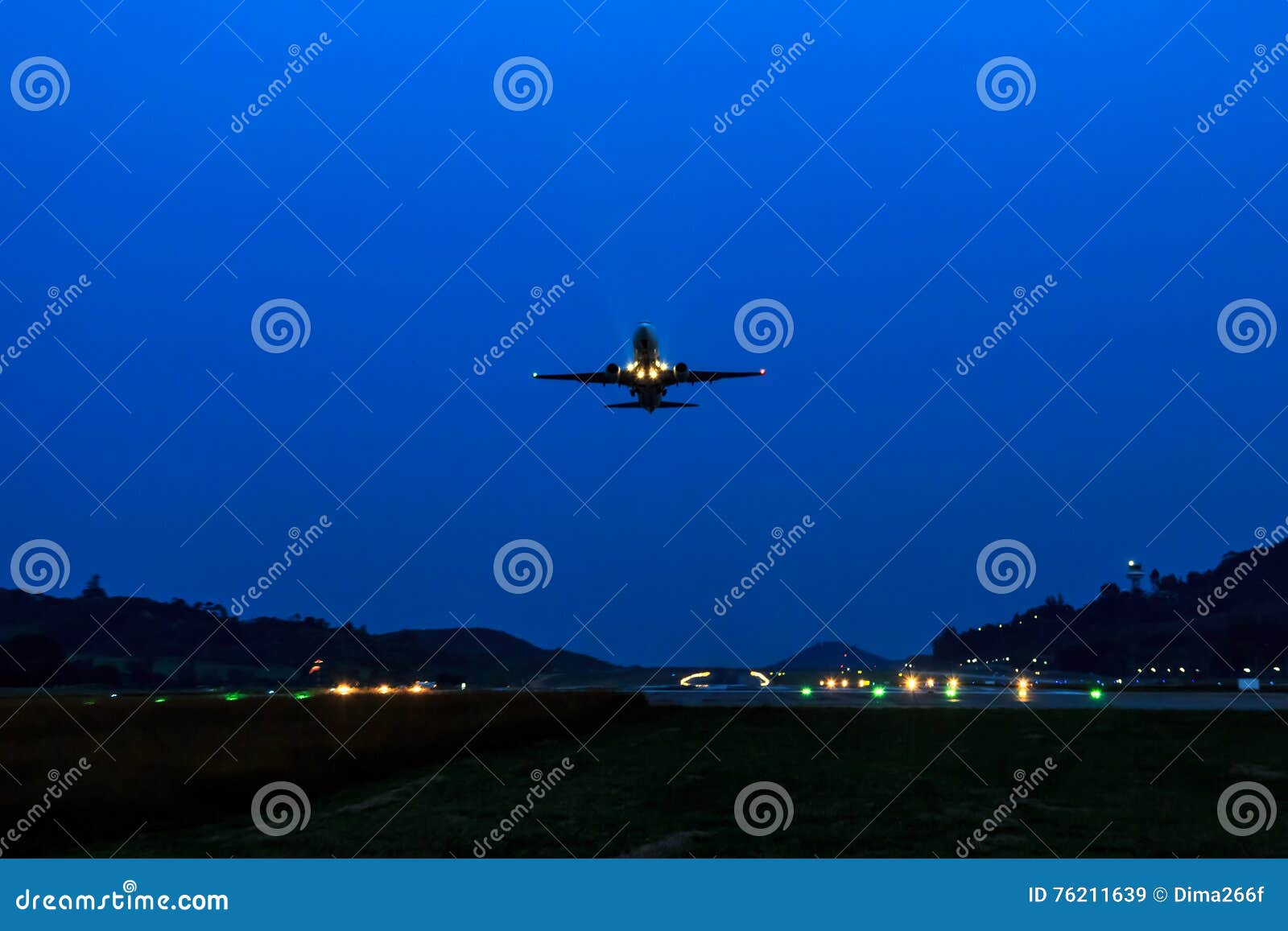 Passenger Airplane Take Off at Night Stock Image - Image of traveling ...