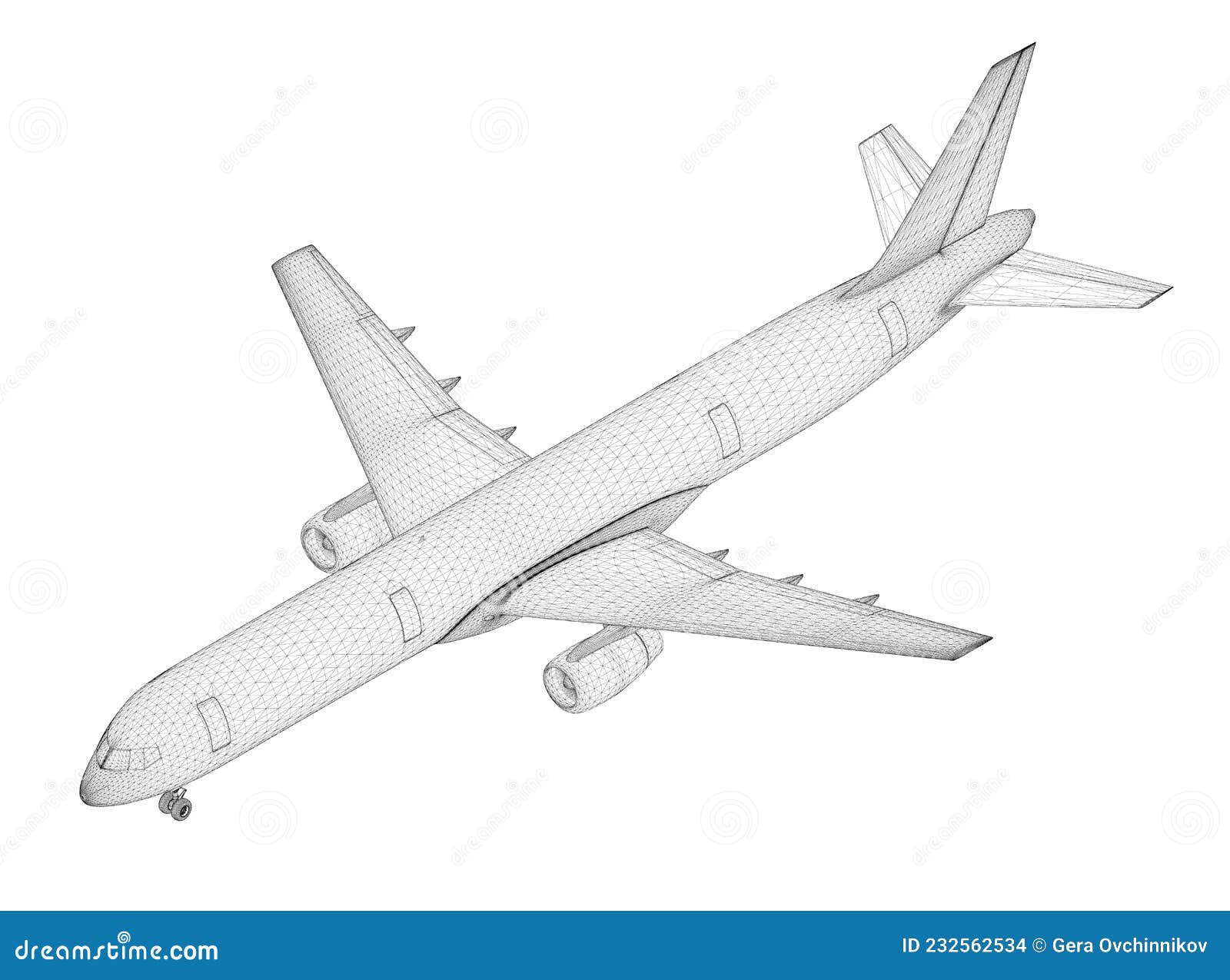 Passenger Airplane Wireframe Isolated on White Background. Isometric ...