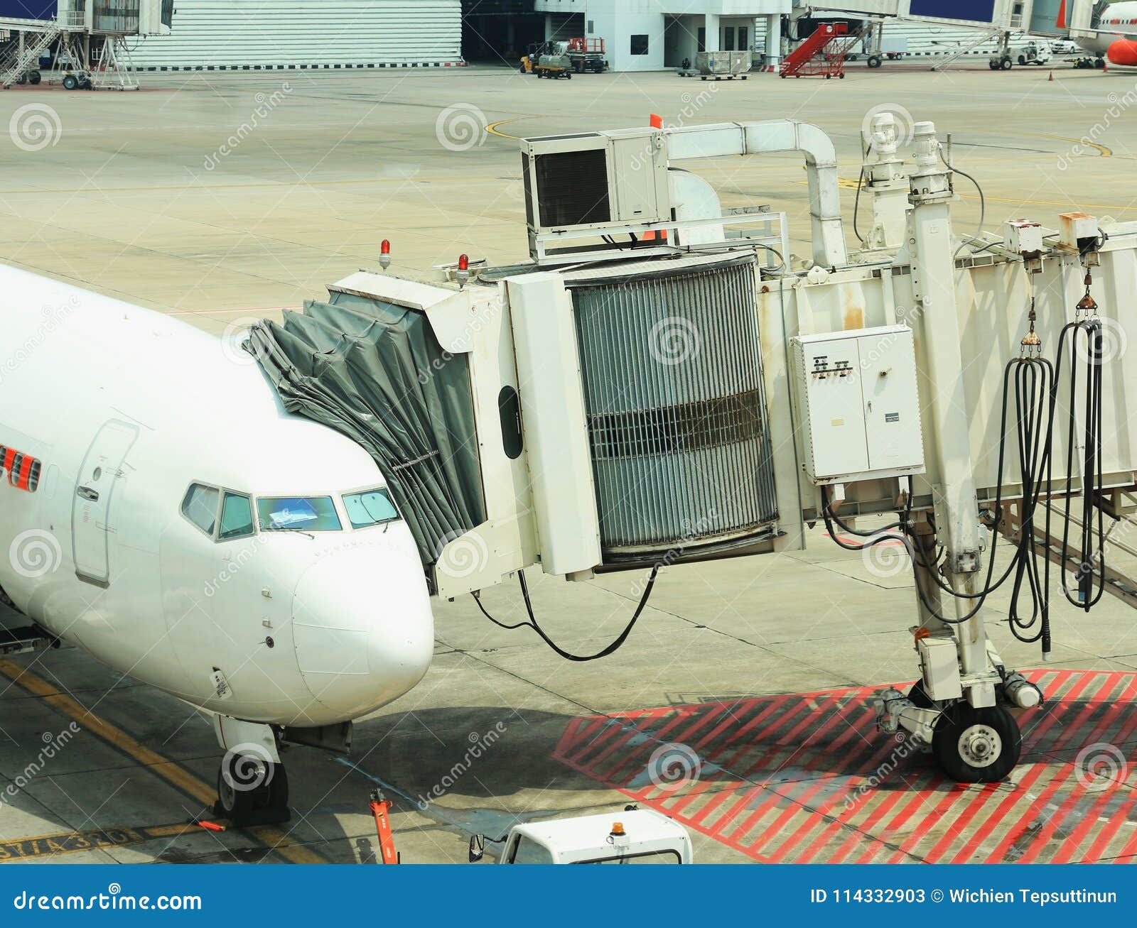 Passenger Boarding Bridge Connected To Airplane Stock Image - Image of ...