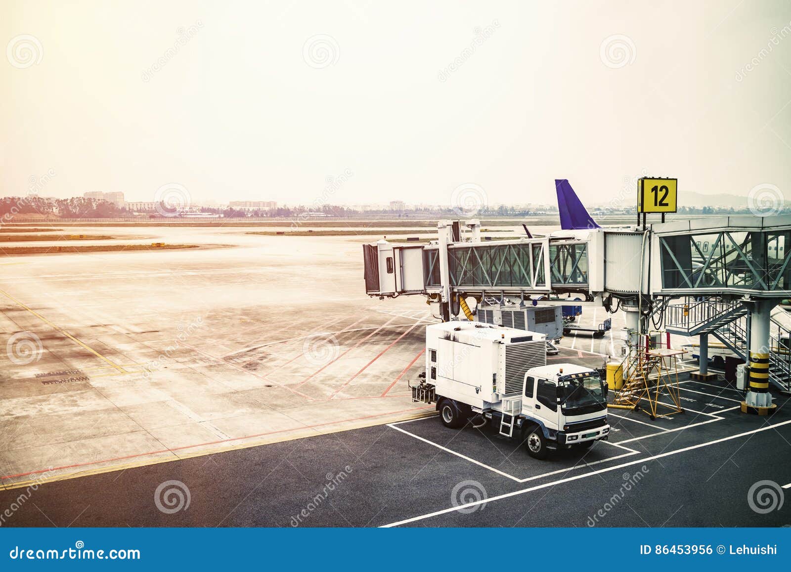 Passenger Boarding Bridge Waiting for the Plane at Large Airport Stock ...