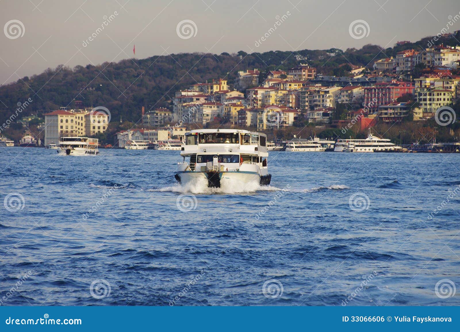 Passenger Boat and Istanbul Panoramic View Stock Photo - Image of water ...