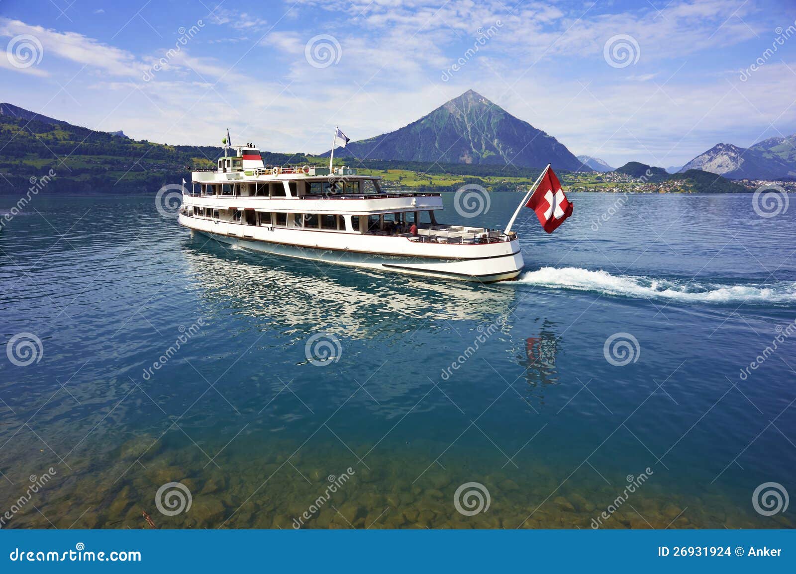 Passenger Boat, Lake Thun, Switzerland Stock Photo - Image of ...
