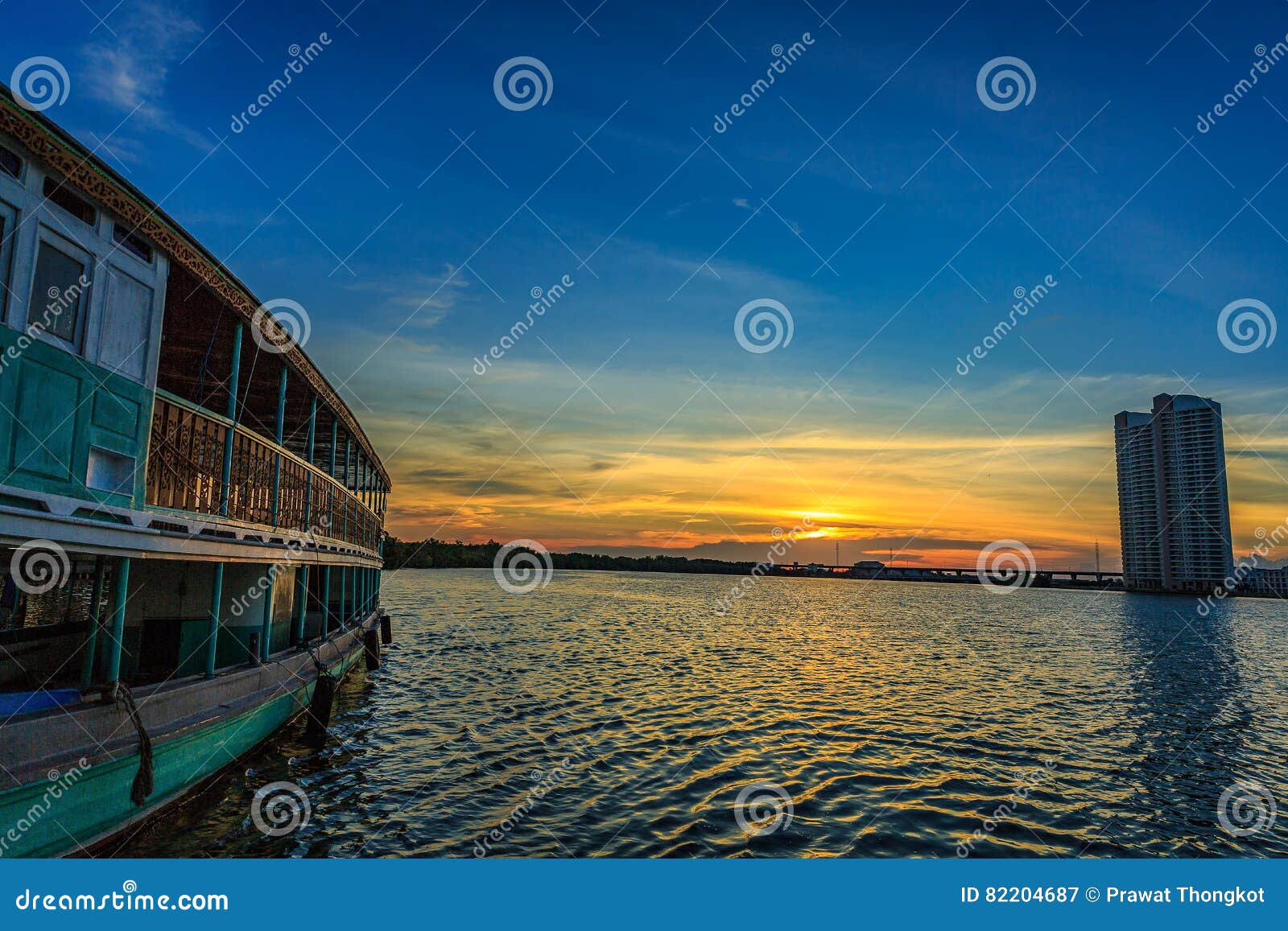 Passenger Boat at Riverside with Sunset Stock Image - Image of cruise ...