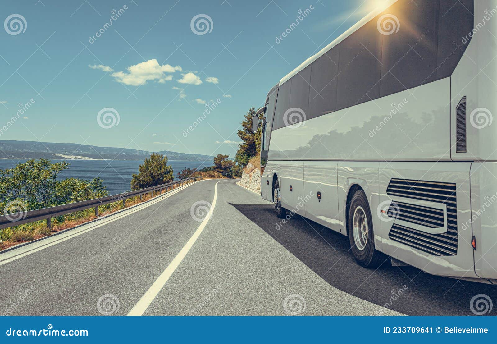 Passenger Bus on the Highway Against the Backdrop of a Beautiful ...