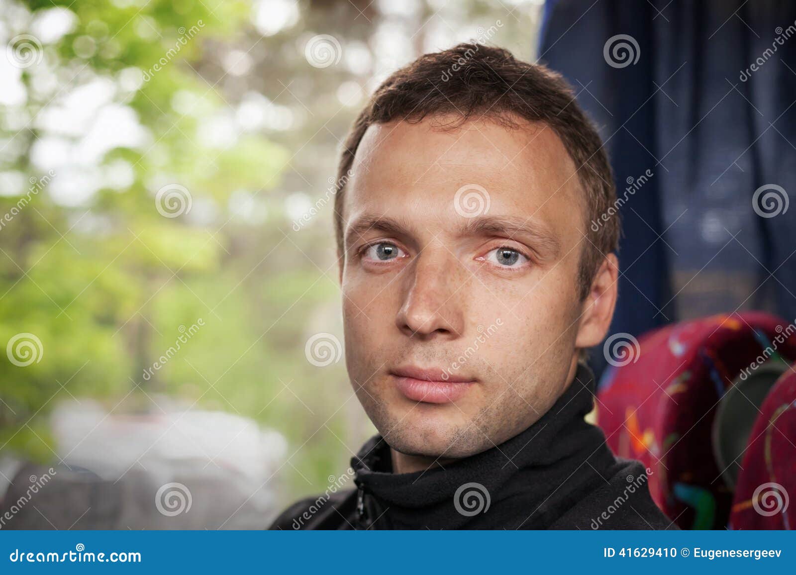 Passenger in the Bus, Portrait of Young Man Stock Photo - Image of ...