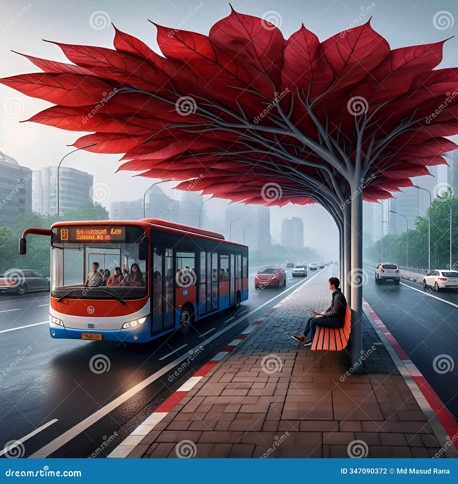 Passenger Canopies at Bus Stop Generated by Ai Stock Photo - Image of ...