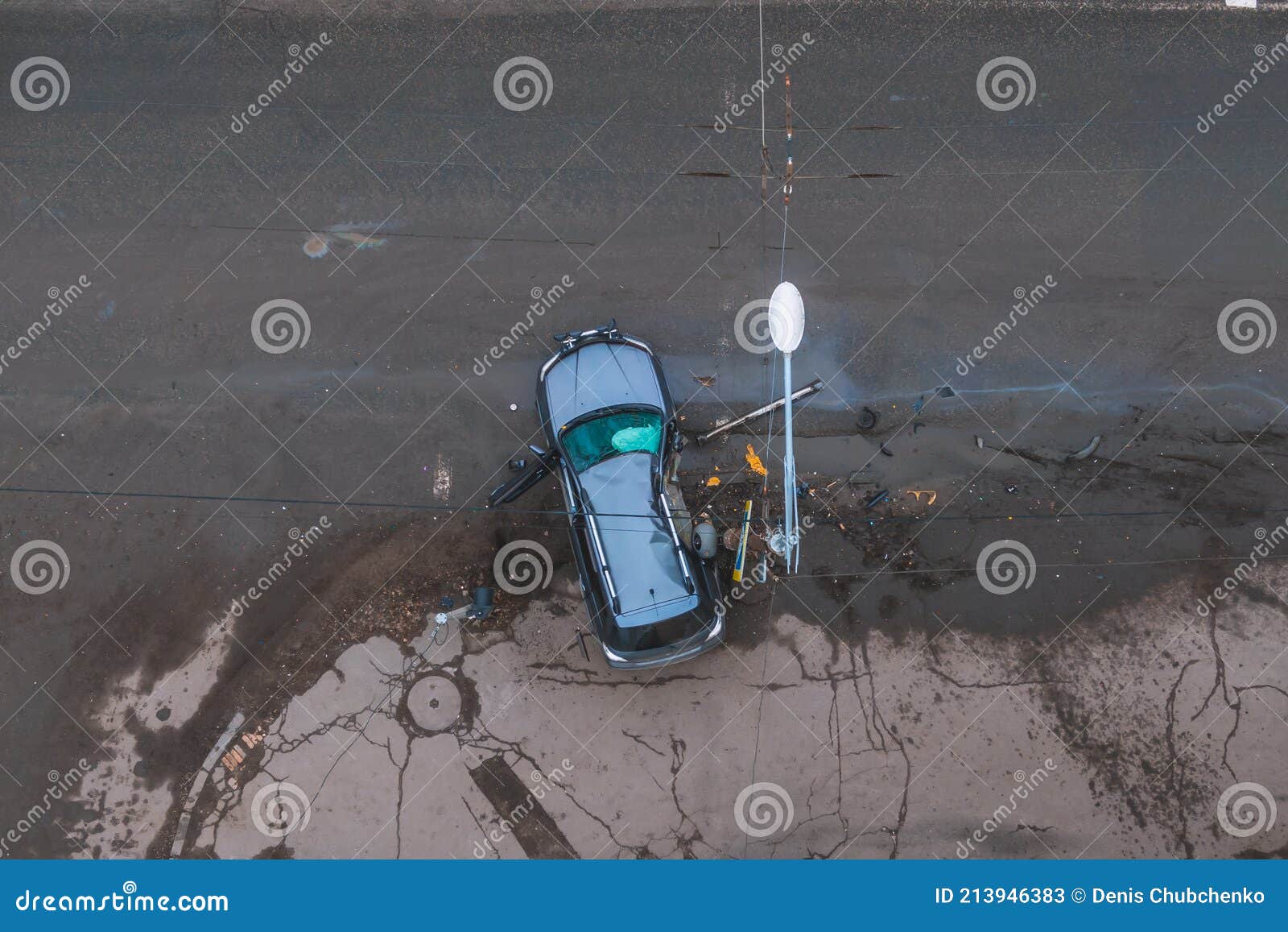 A Passenger Car Crashed into a Pole. Dented Side Doors Stock Image ...