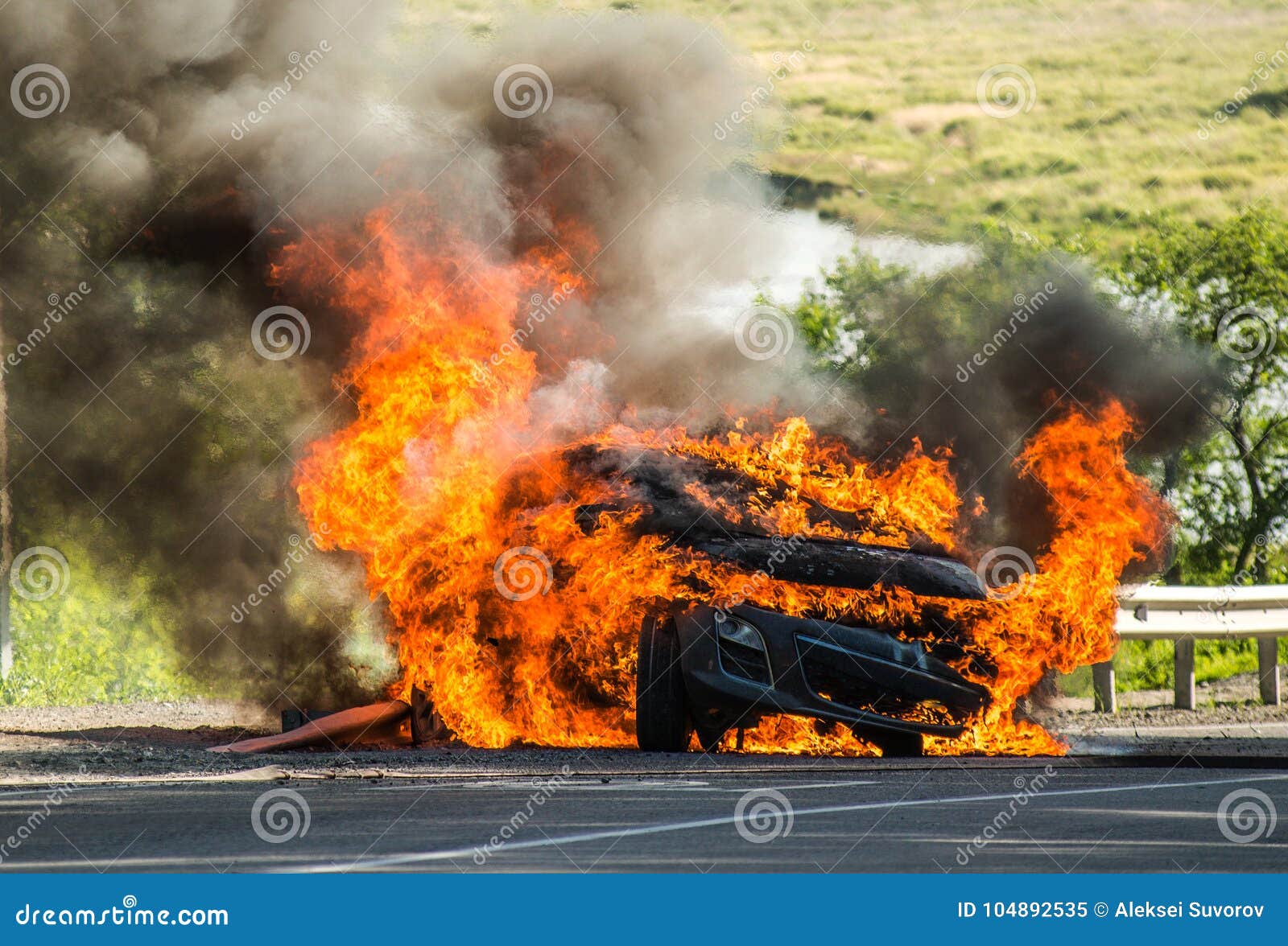 Passenger car in a fire editorial image. Image of isolated - 104892535