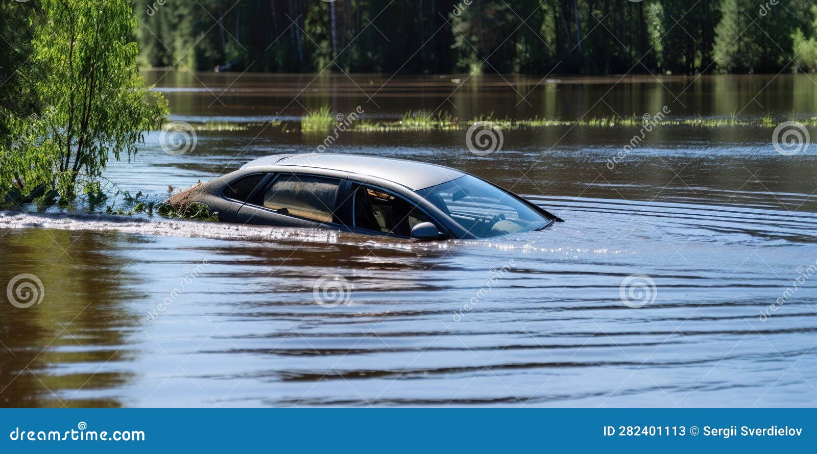 A Passenger Car is Sinking in a Body of Water, Devoid of Any Occupants ...